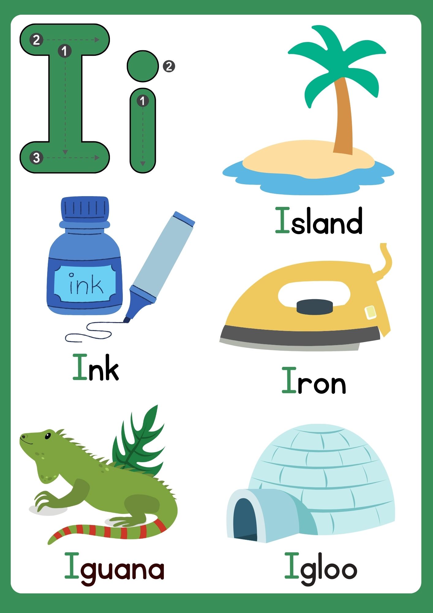 Letter i Flashcard with Words Group 3 - ezpzphonics.com